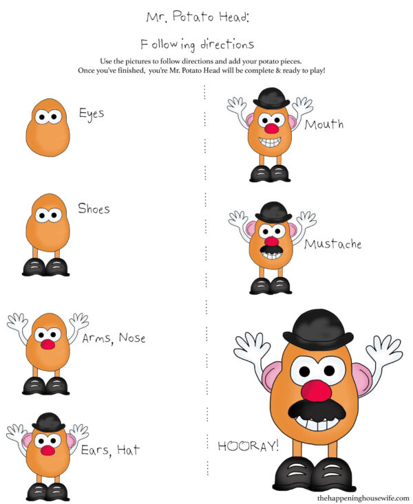 Potato Head Following Directions Worksheet - Steph Leighworthy