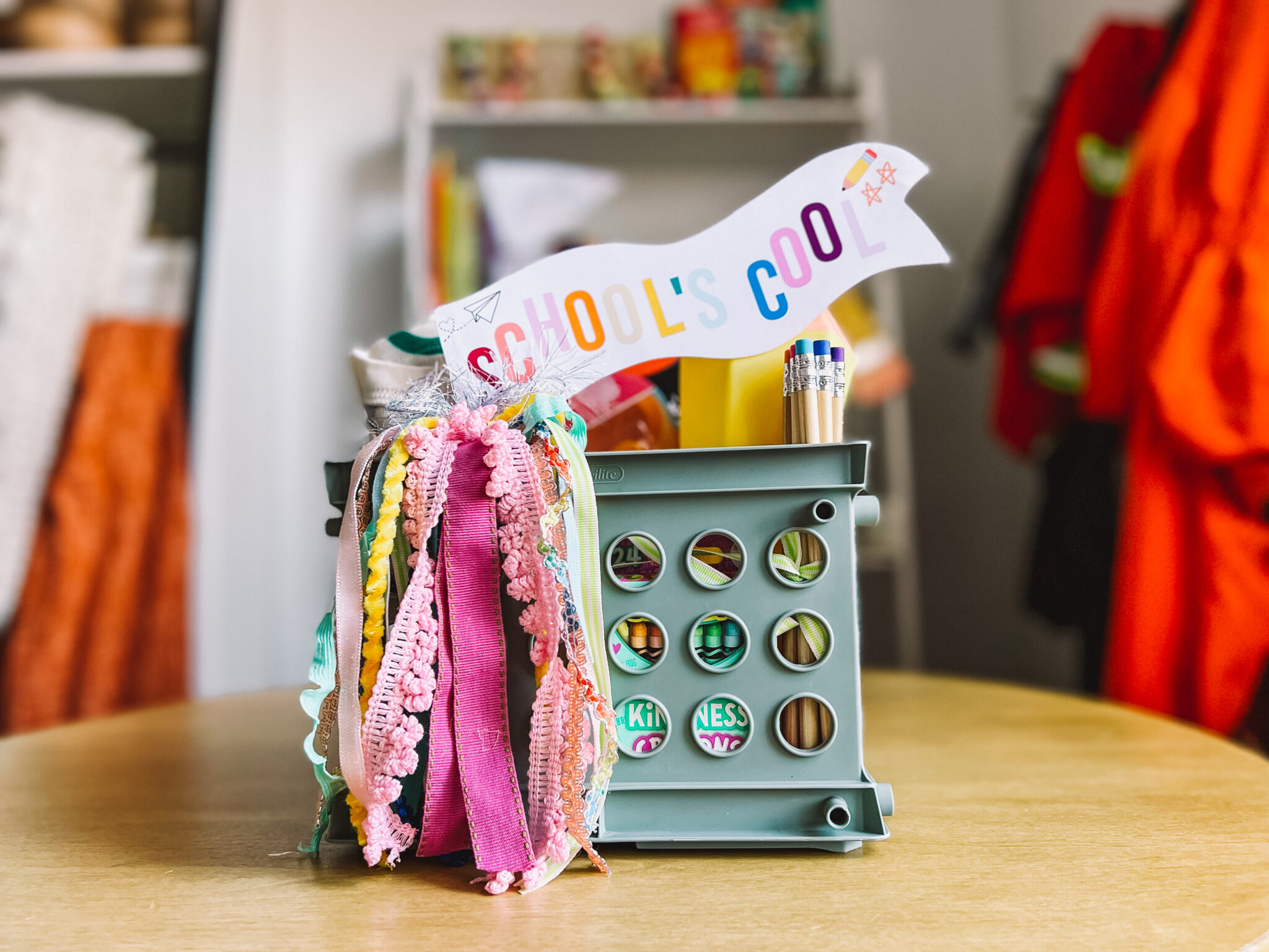 Back to School Basket & Printable School Pennant Flags - Steph Leighworthy