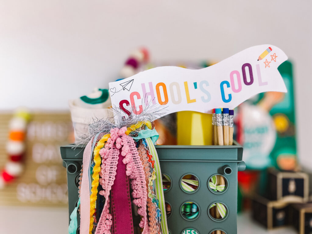 Back to School Basket & Printable School Pennant Flags - Steph Leighworthy