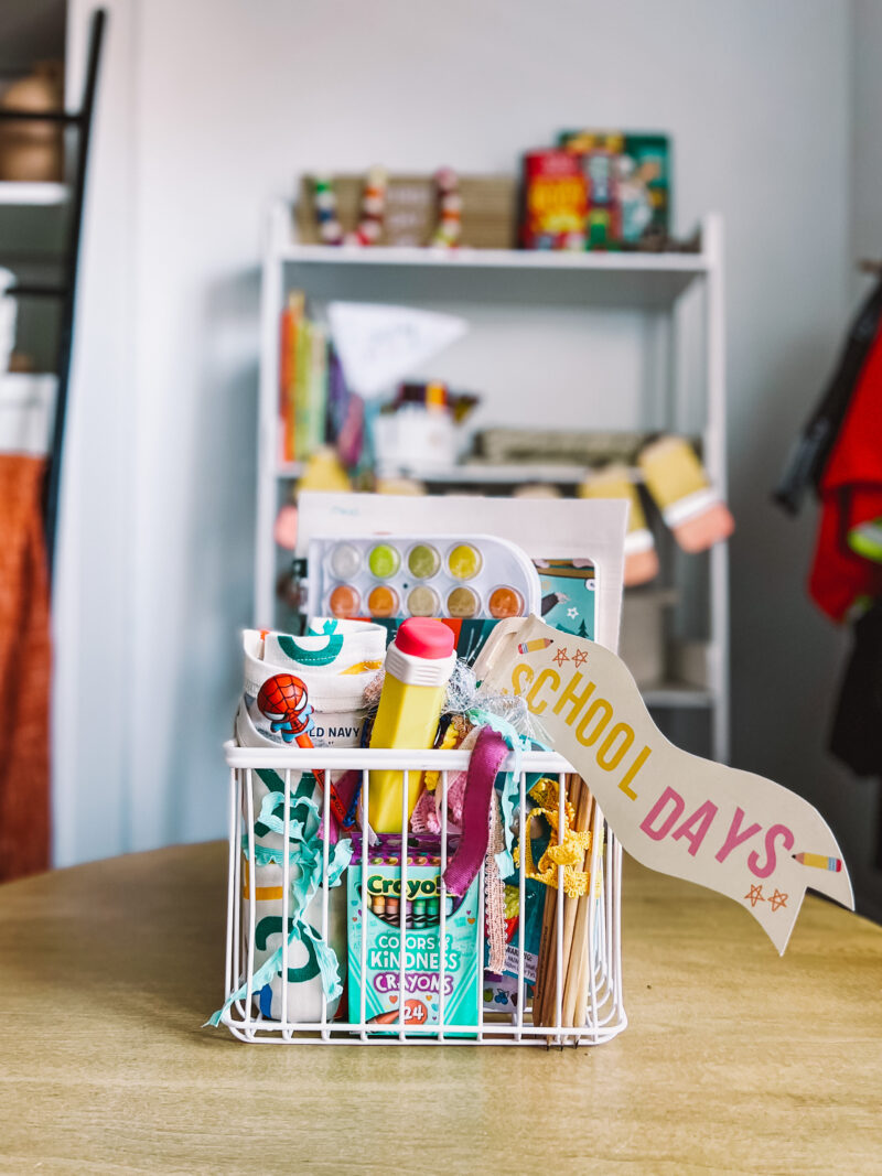 Back to School Basket & Printable School Pennant Flags - Steph Leighworthy